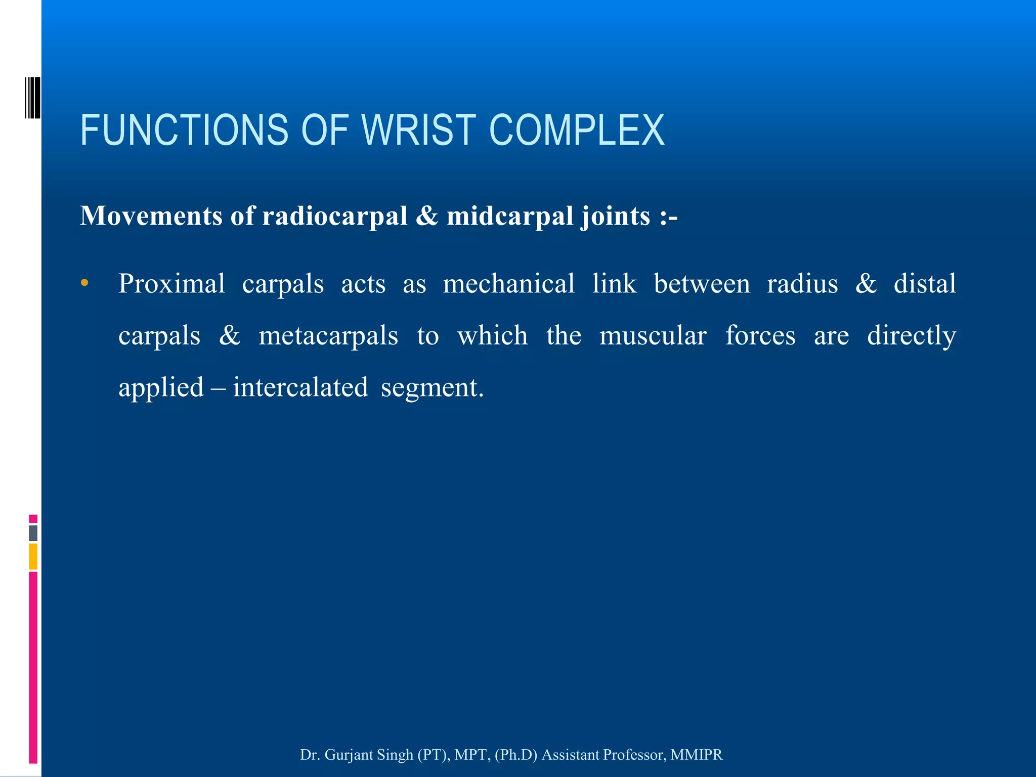 Biomechanics of Wrist and Hand Complex- Dr Gurjant Singh (PT) | PPTX