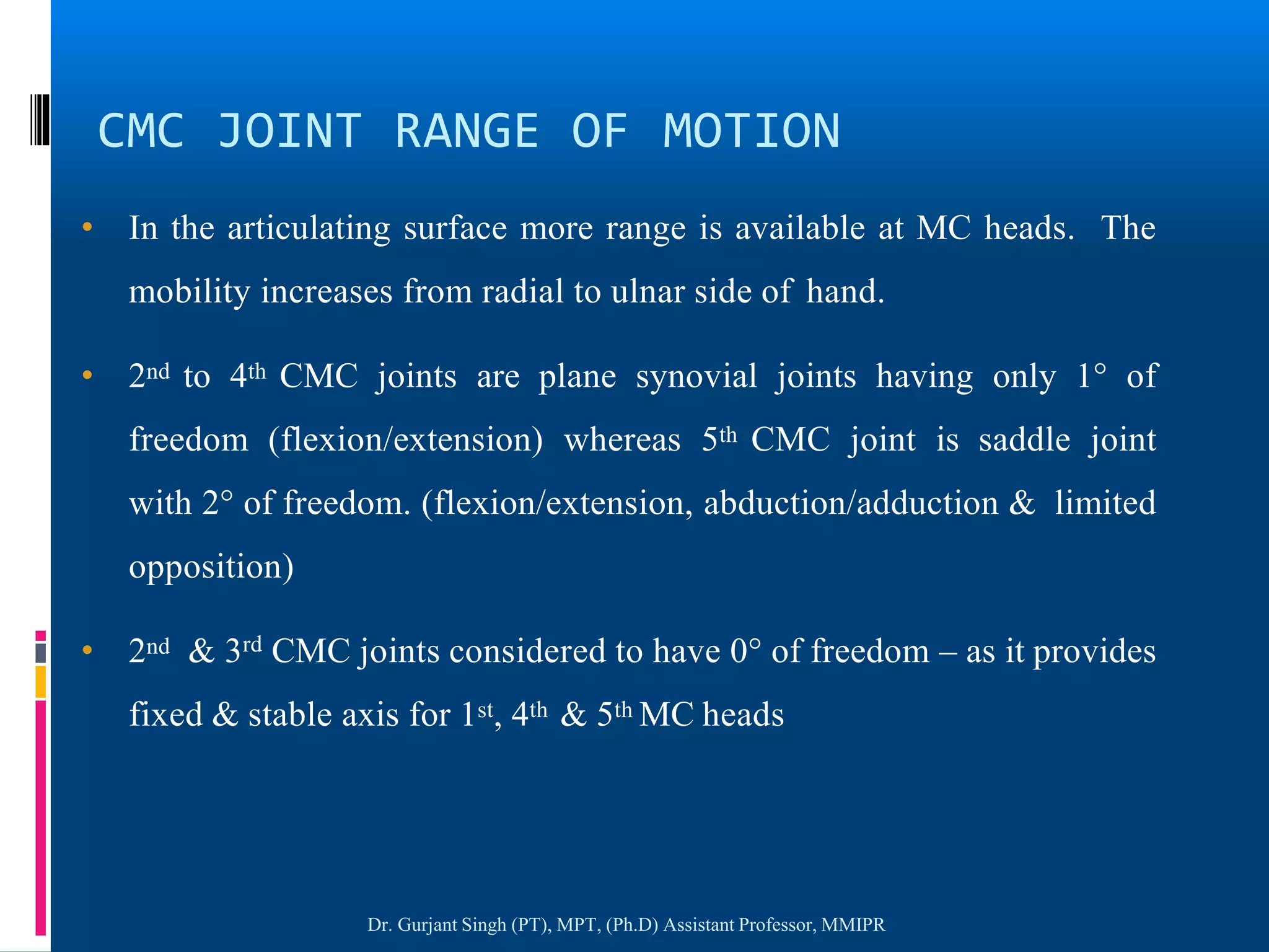Biomechanics of Wrist and Hand Complex- Dr Gurjant Singh (PT) | PPTX