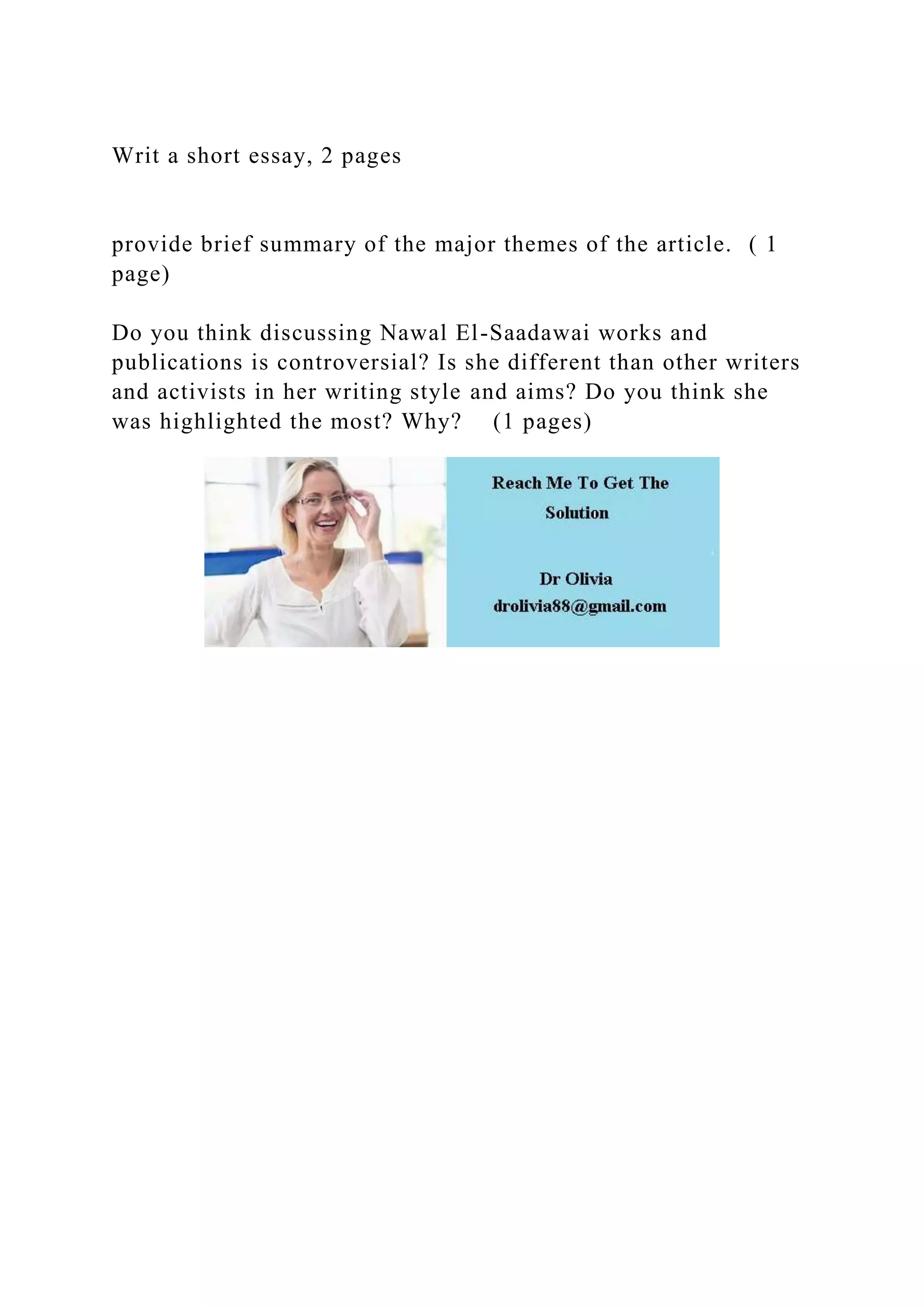 Writ a short essay, 2 pages provide brief summary of the major.docx
