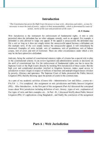 Writ Jurisdiction and Public Interest Litigation (PIL) in Bangladesh | DOCX