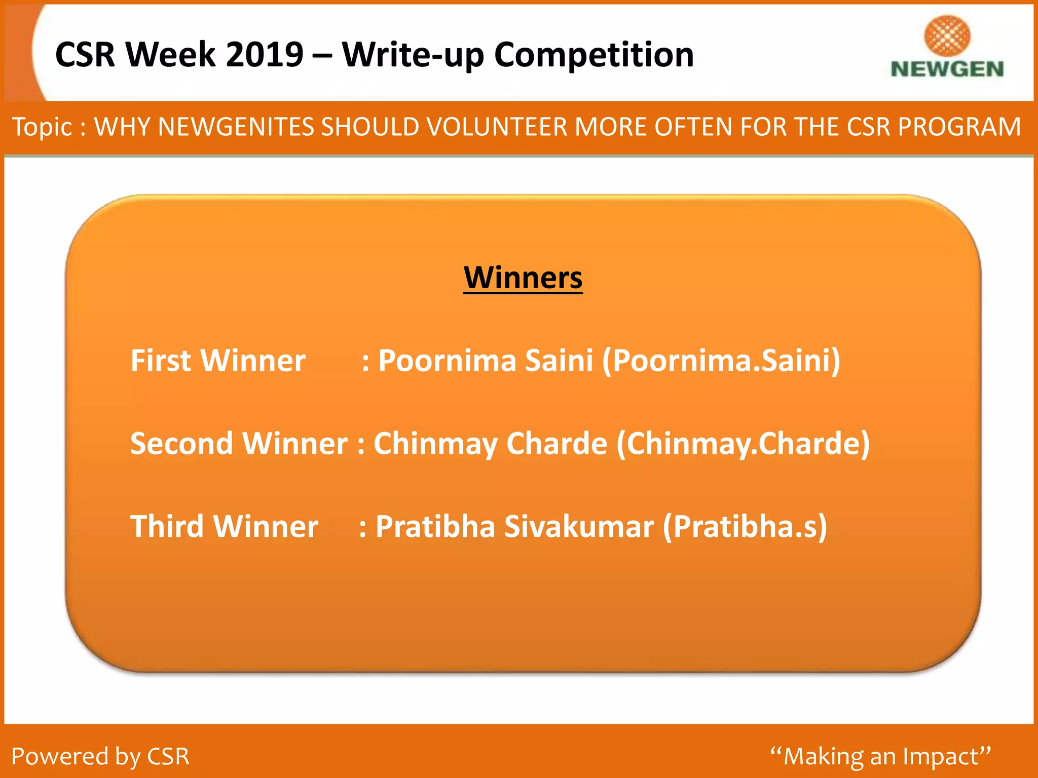 CSR Week: Write up competition | PPT