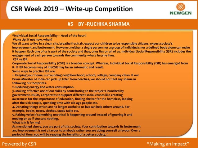 CSR Week: Write up competition | PPT
