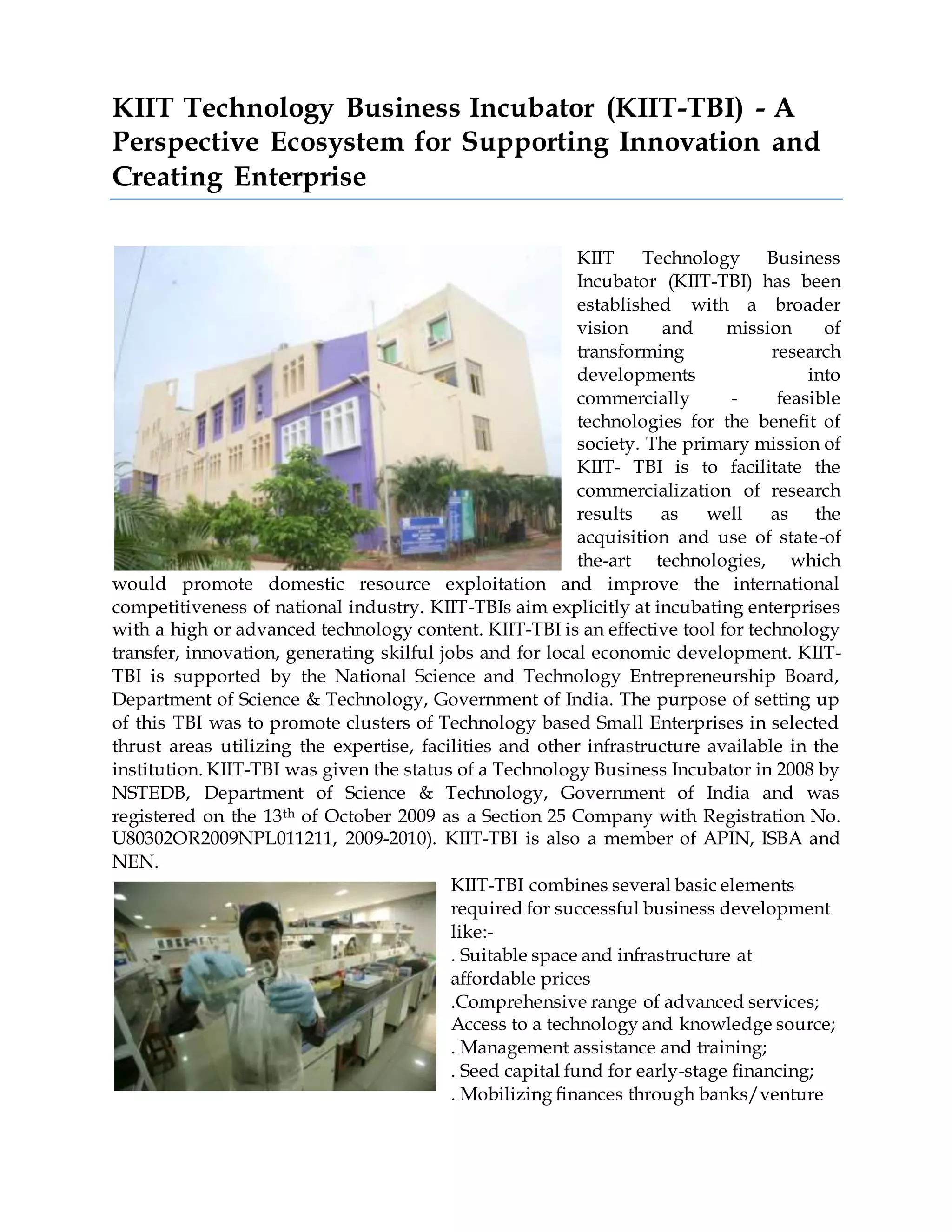 KIIT Technology Business Incubator | DOCX