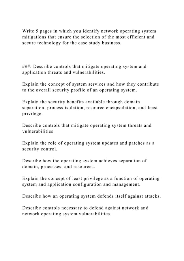 Write 5 pages in which you identify network operating system mitigat.docx | Free Download