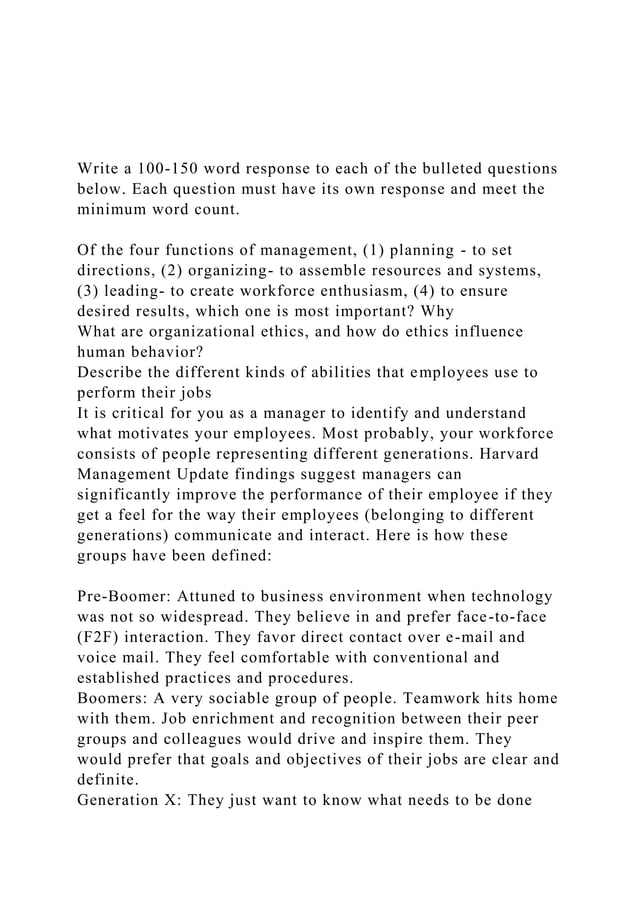 Write a 100-150 word response to each of the bulleted question.docx ...
