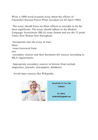 Write a 1000-word research essay about the effects of Chernobyl Nucl | PDF