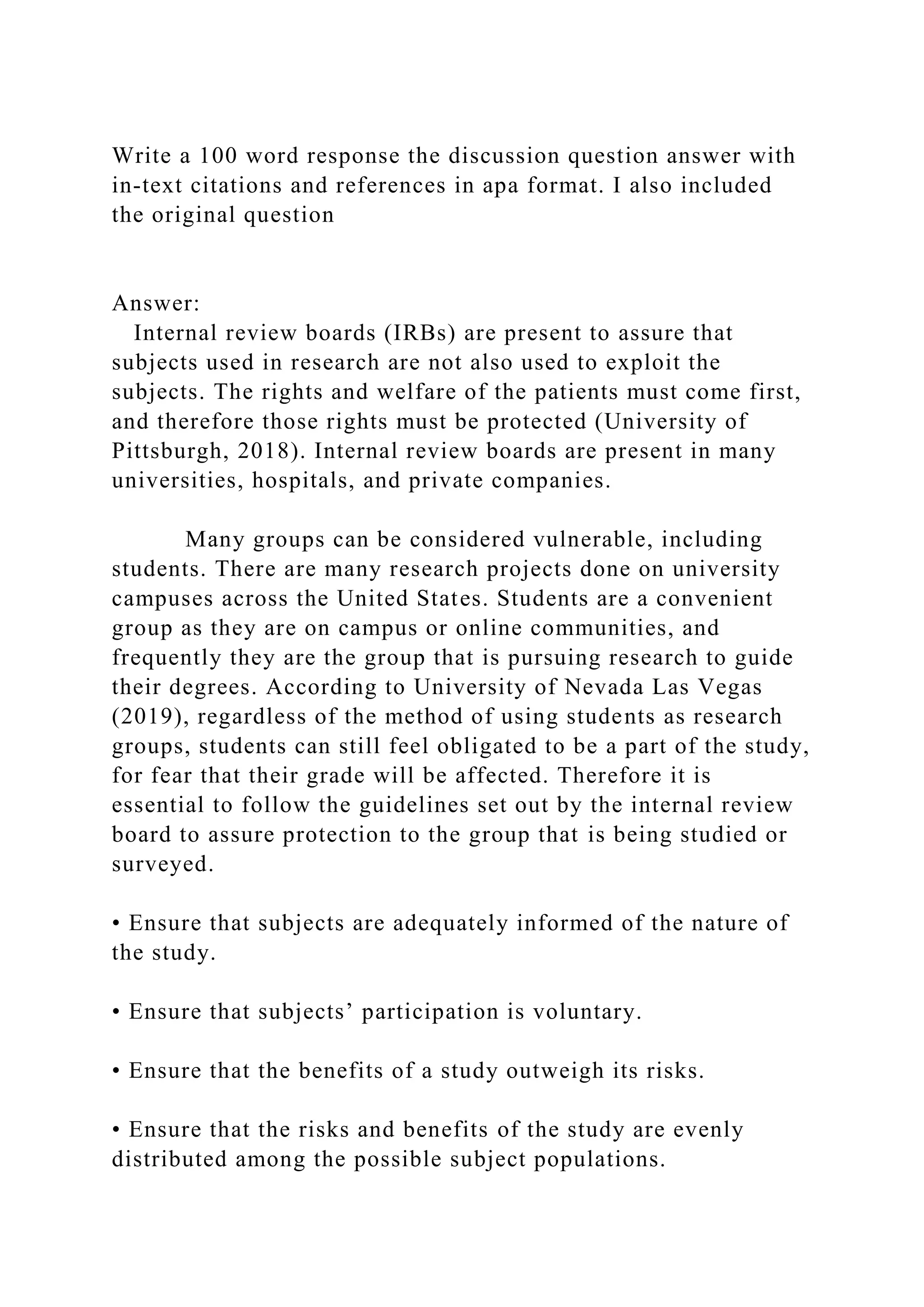 Write a 100 word response the discussion question answer with in-tex | DOCX