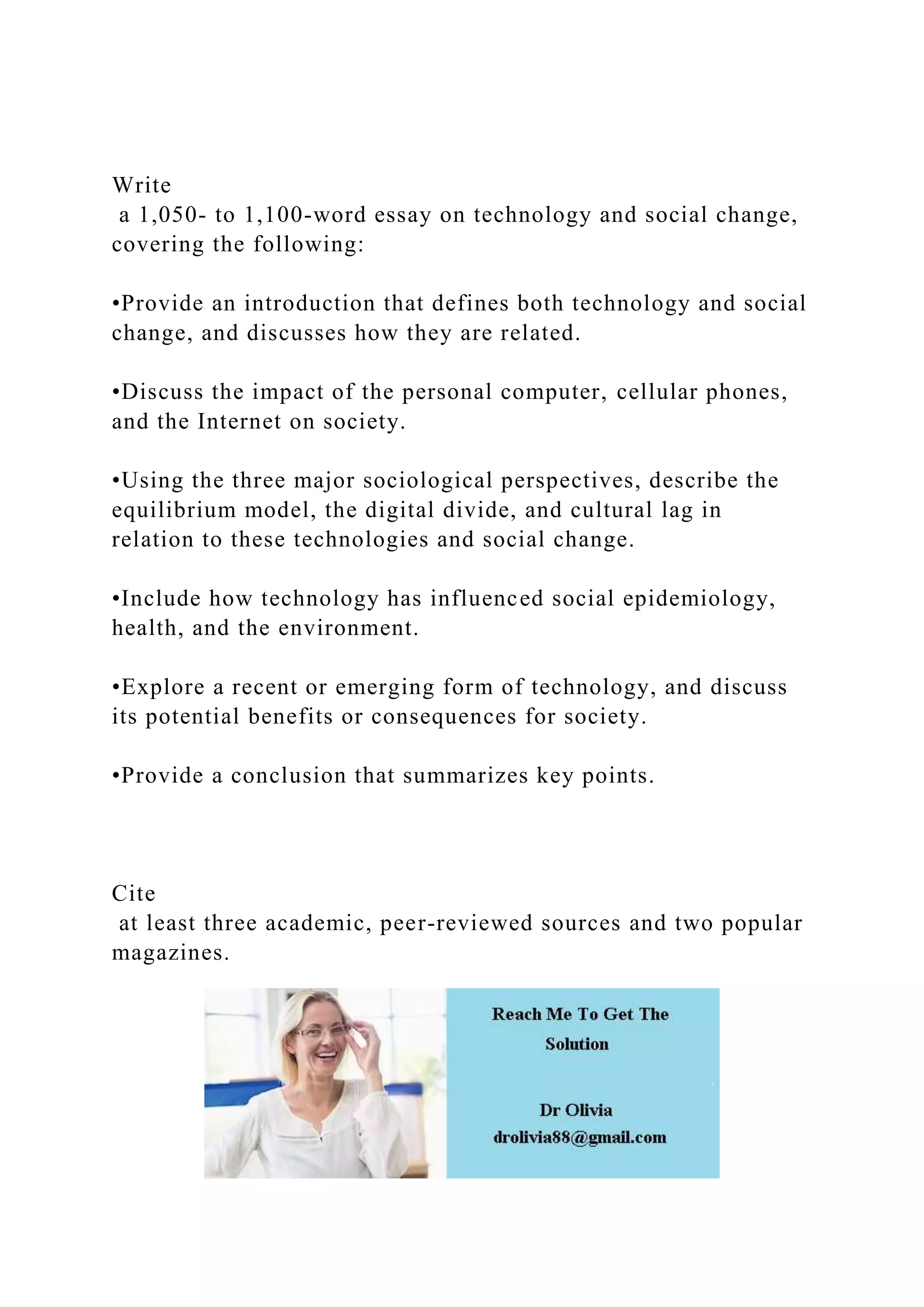 Write a 1,050- to 1,100-word essay on technology and social chan.docx