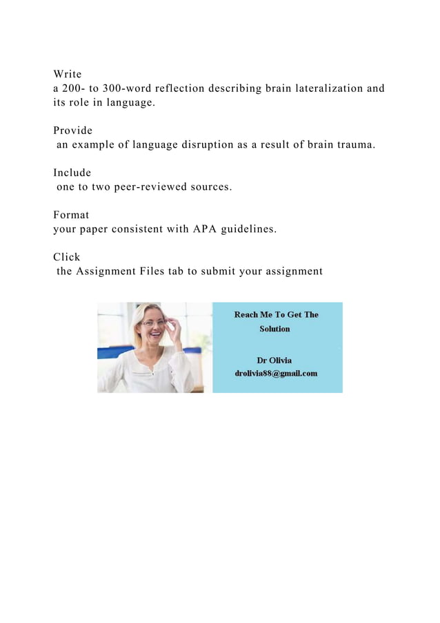 Write a 200- to 300-word reflection describing brain lateralizatio.docx | Brain and Nervous ...