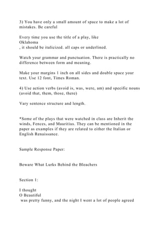 Write a 2 paragraph response paper for history of theatre class,.docx