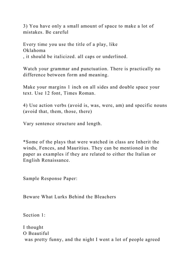 Write a 2 paragraph response paper for history of theatre class,.docx