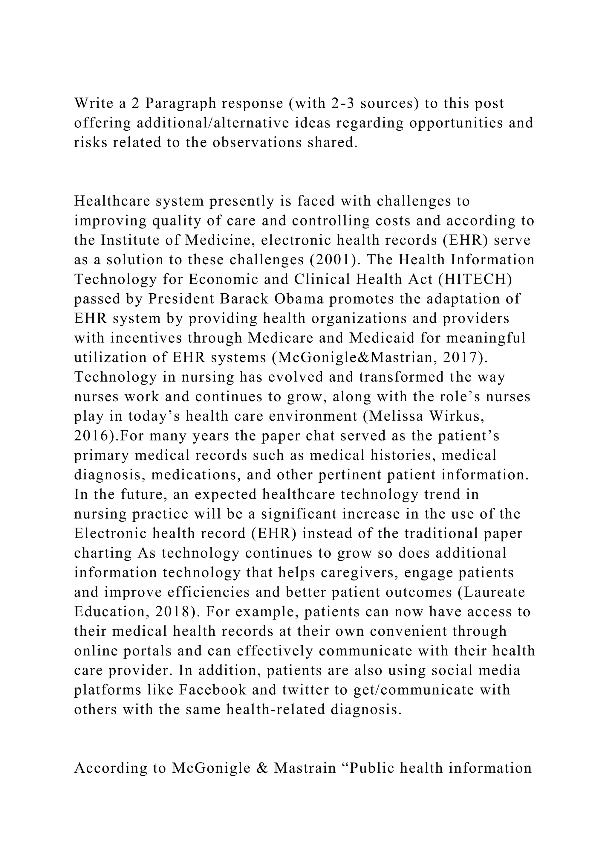 Write a 2 Paragraph response (with 2-3 sources) to this post offerin.docx