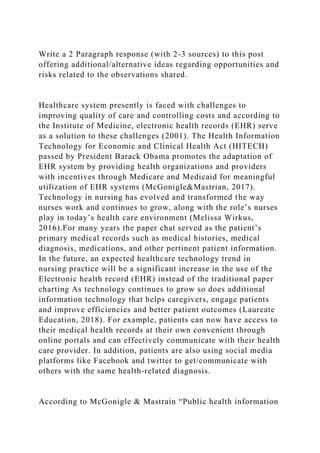 Write a 2 Paragraph response (with 2-3 sources) to this post offerin.docx