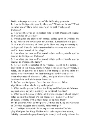 Write a 4- page essay on one of the following prompts1. How is.docx