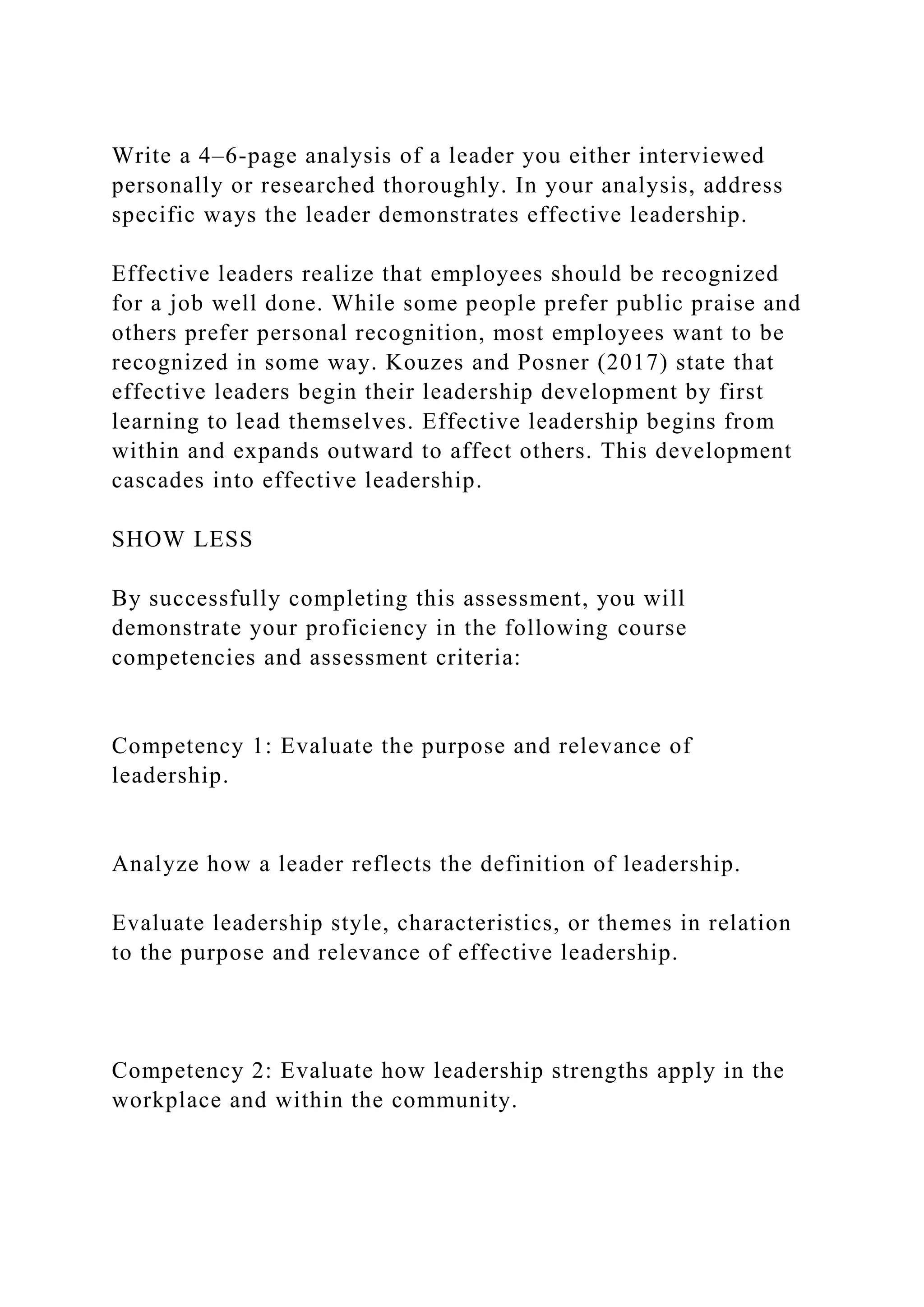 Write a 4–6-page analysis of a leader you either interviewed persona | DOCX