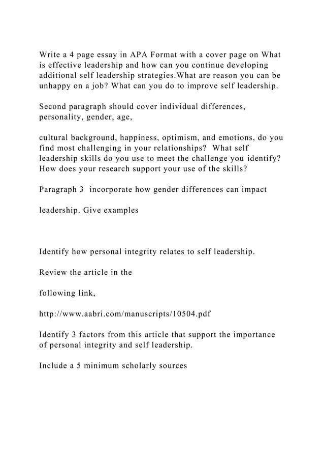 Write a 4 page essay in APA Format with a cover page on What is effe.docx