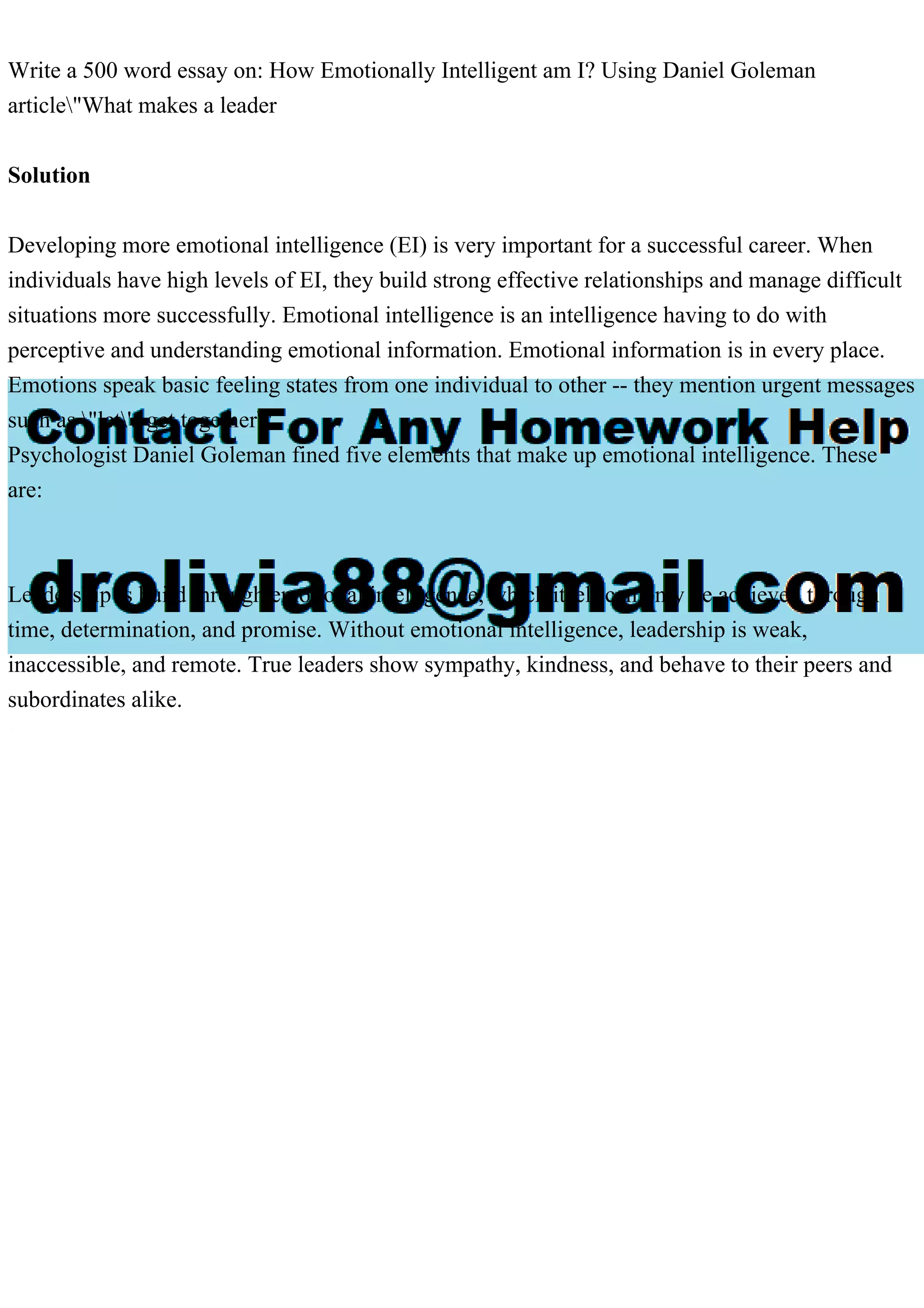 Write a 500 word essay on How Emotionally Intelligent am I Using D.pdf
