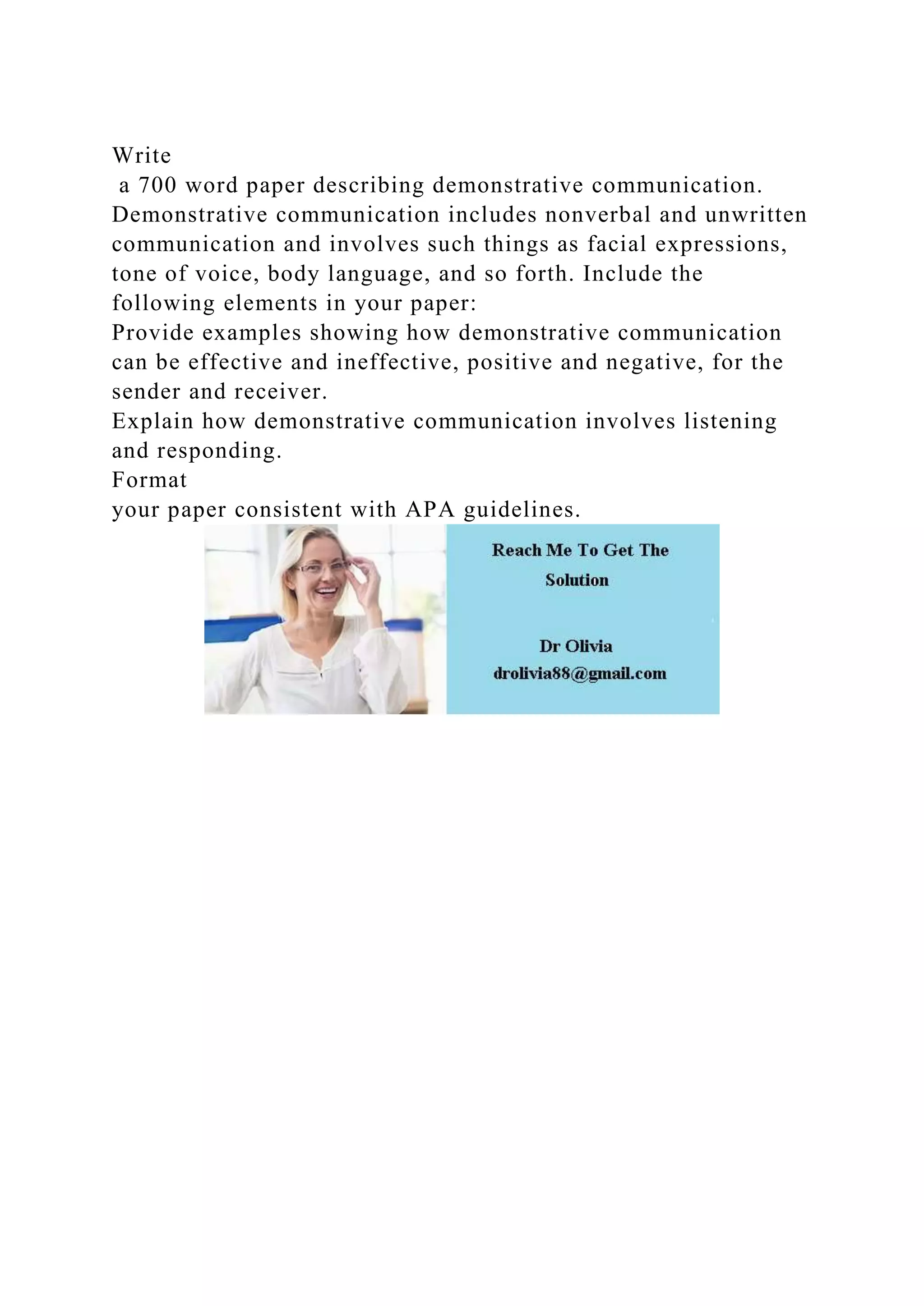 Write a 700 word paper describing demonstrative communication. Dem.docx