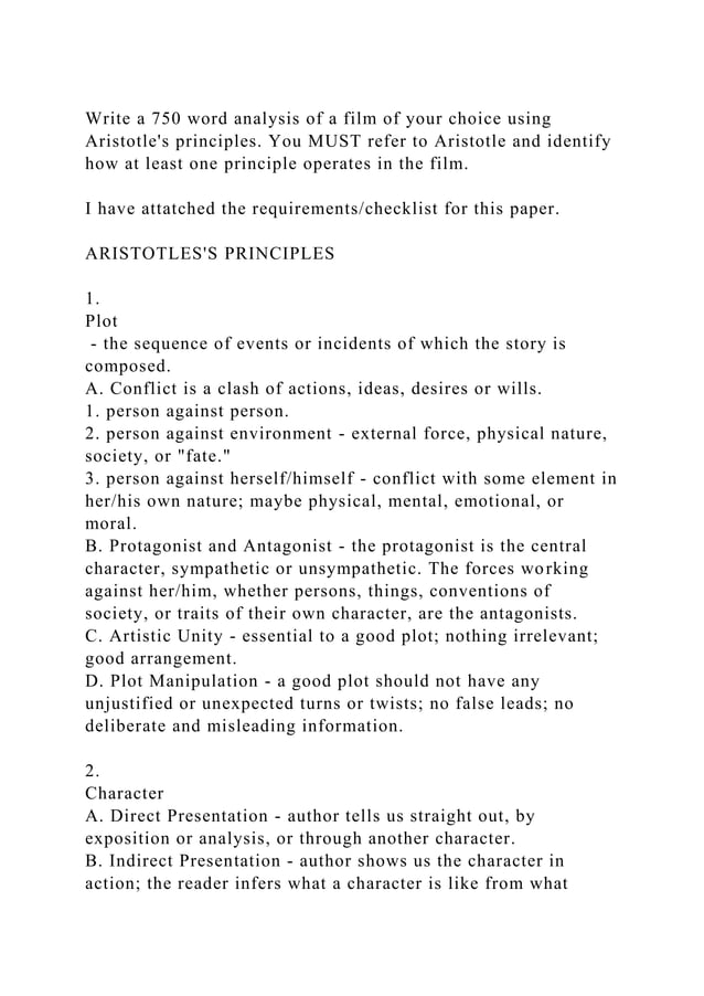 Write a 750 word analysis of a film of your choice using Aristotles ...