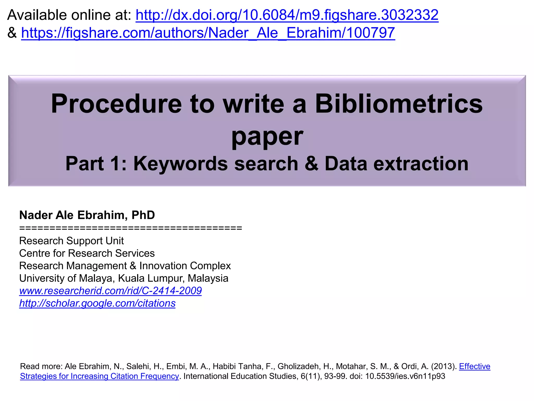Procedure to write a Bibliometrics paper | PPT