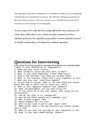 Write a biographysuggestionsquestionsandrubric | PDF