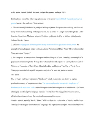 write about Naomi Shihab Nye and analyze her poems updated 2023 doc13 ...