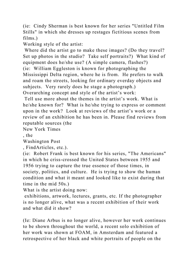 Write about one of the photographers from the list below.William.docx