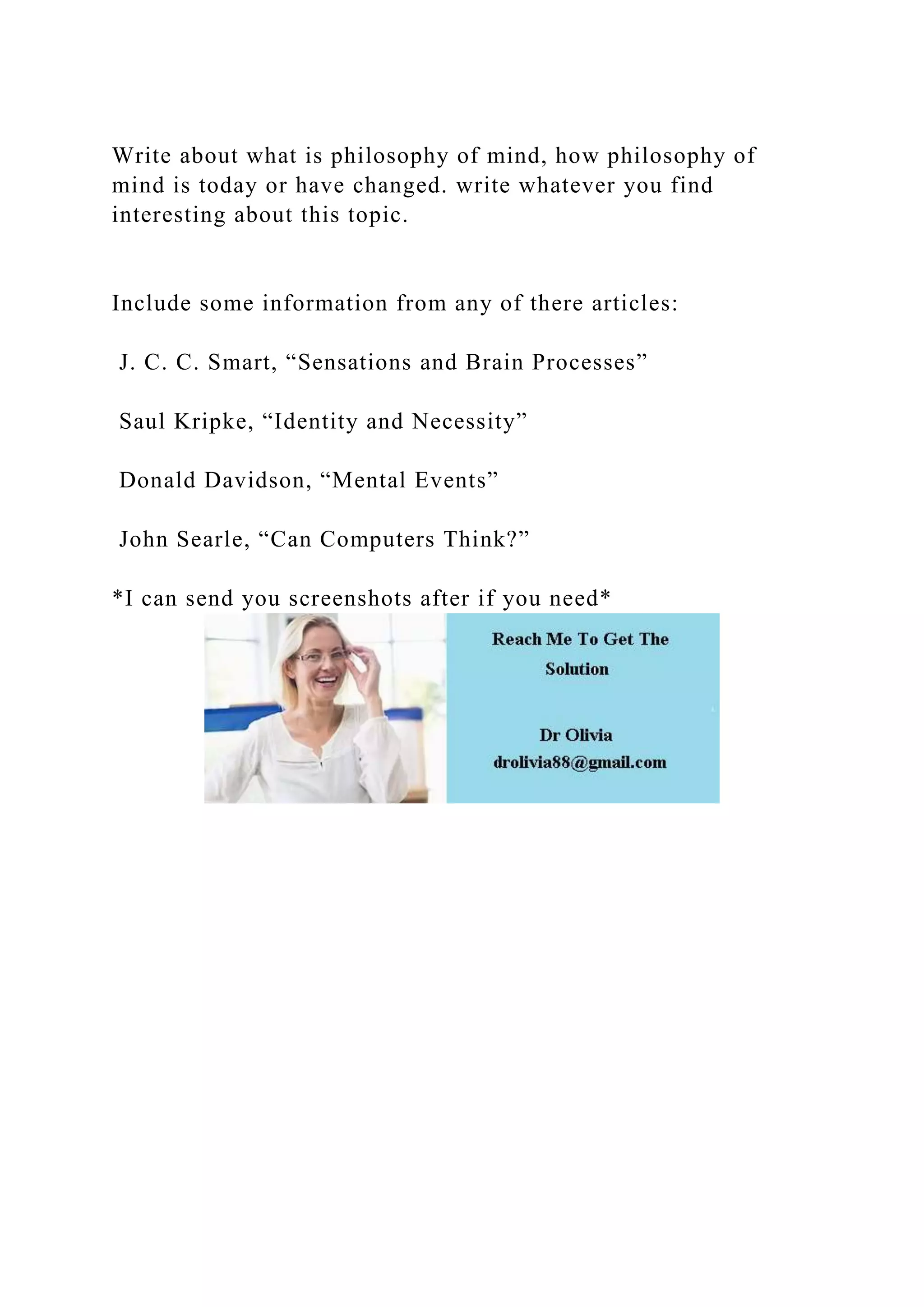 Write about what is philosophy of mind, how philosophy of mind is to.docx