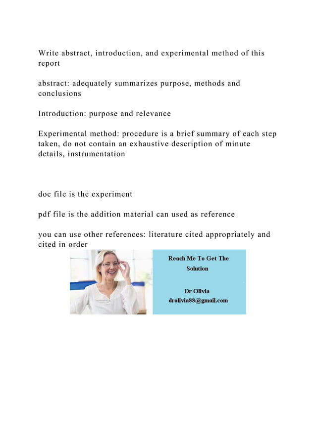 Write abstract, introduction, and experimental method of this report.docx