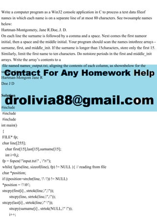 Write a computer program as a Win32 console application in C to proc.pdf