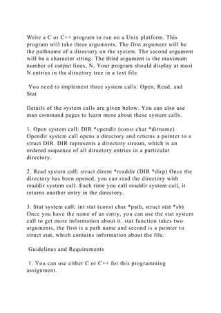 Write a C or C++ program to run on a Unix platform. This program wil.docx | Operating Systems ...