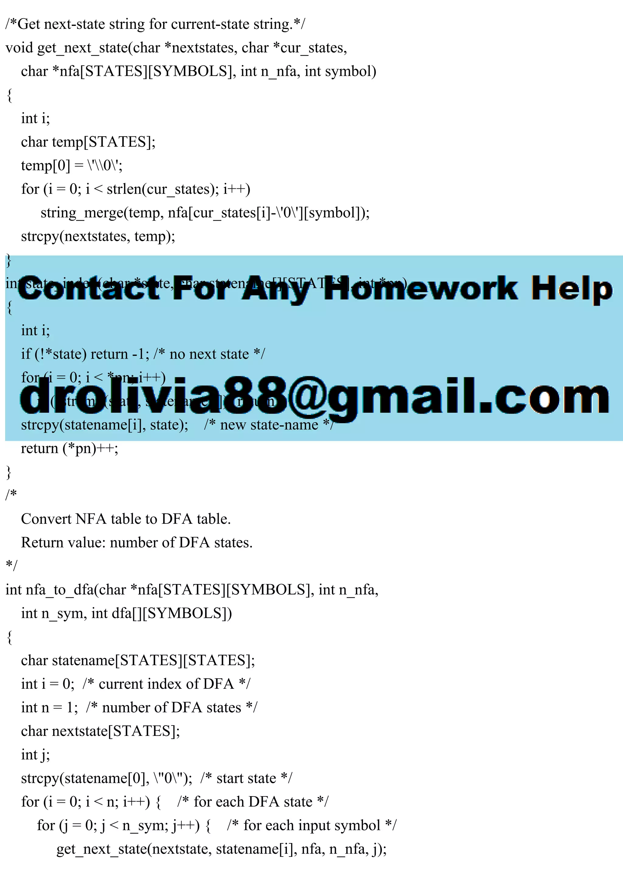 Write a C program that converts an NFA file to a DFA, where the lang.pdf