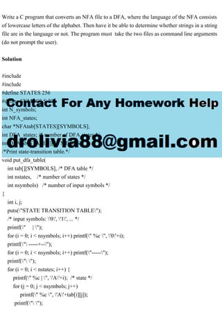 Write a C program that converts an NFA file to a DFA, where the lang.pdf