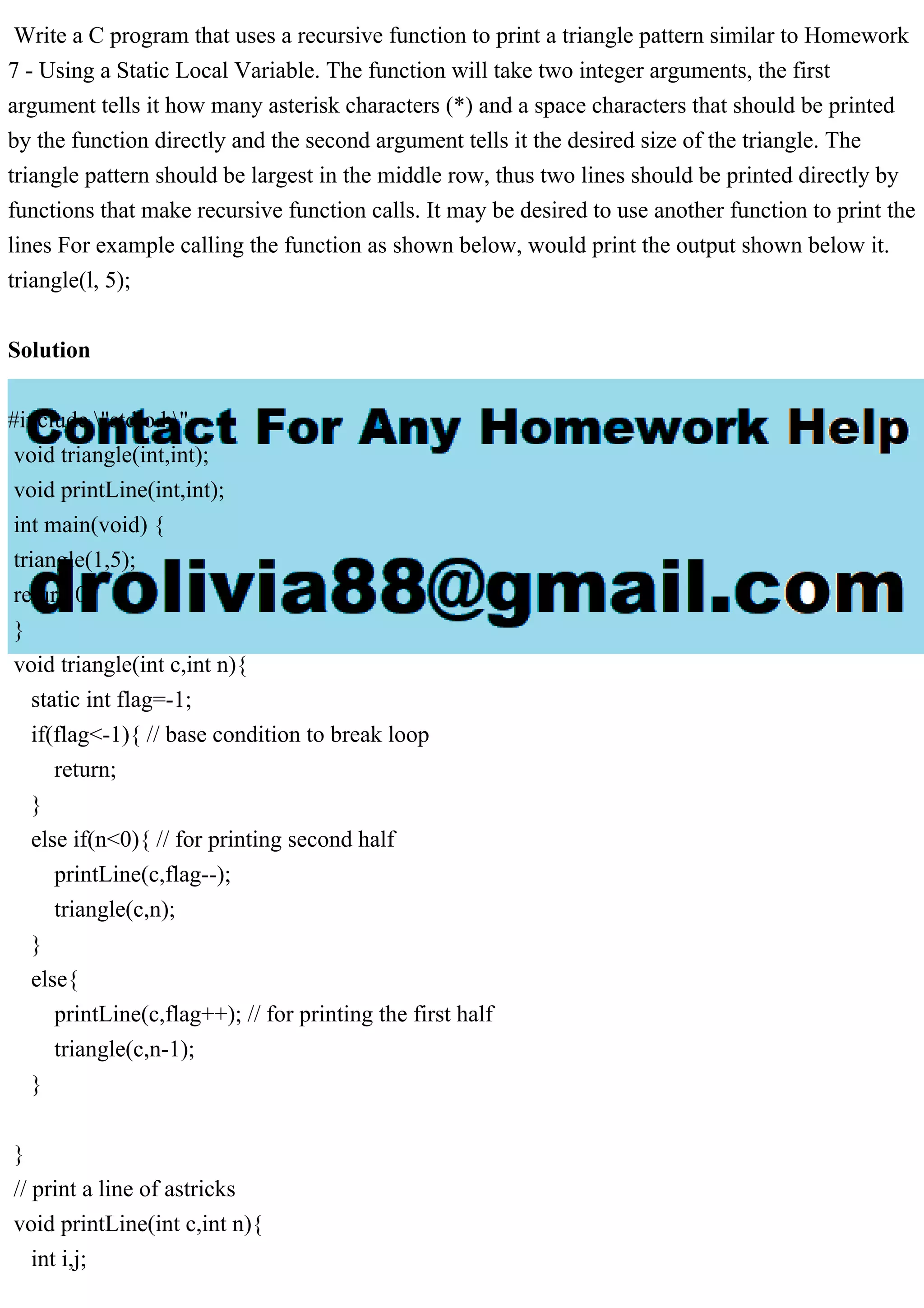 Write A C Program That Uses A Recursive Function To Print A Triangle Pdf