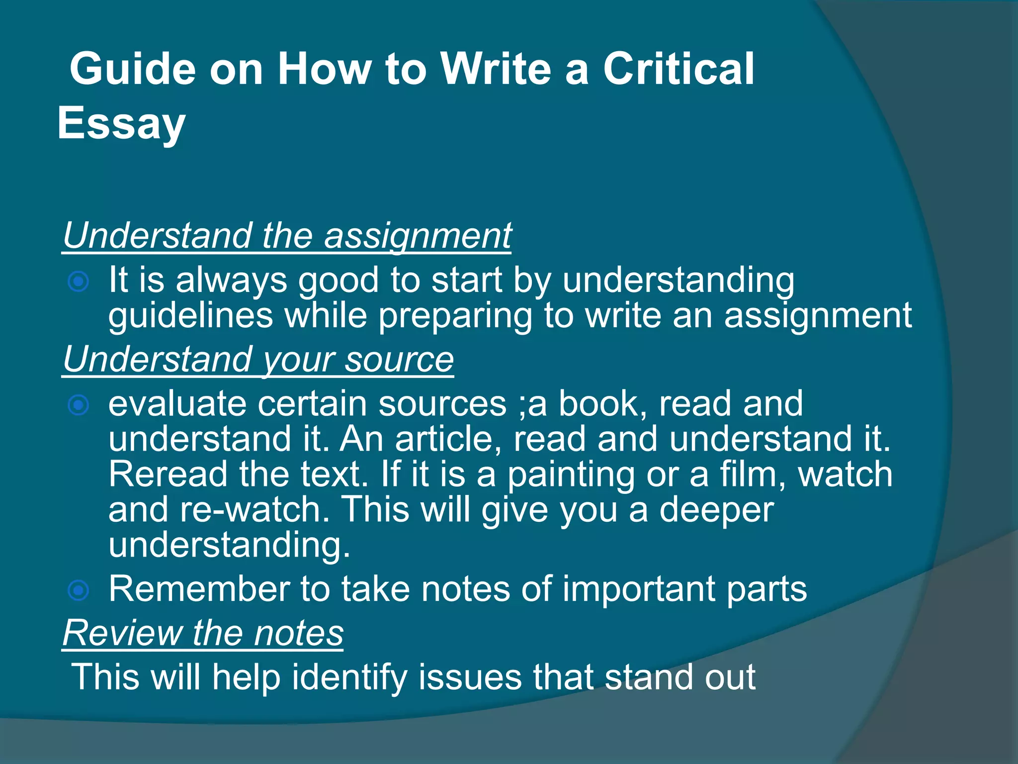 Write a critical essay | PPTX