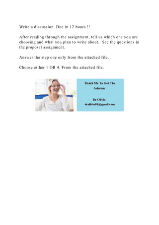 Write a discussion. Due in 12 hours !!After reading through the .docx ...