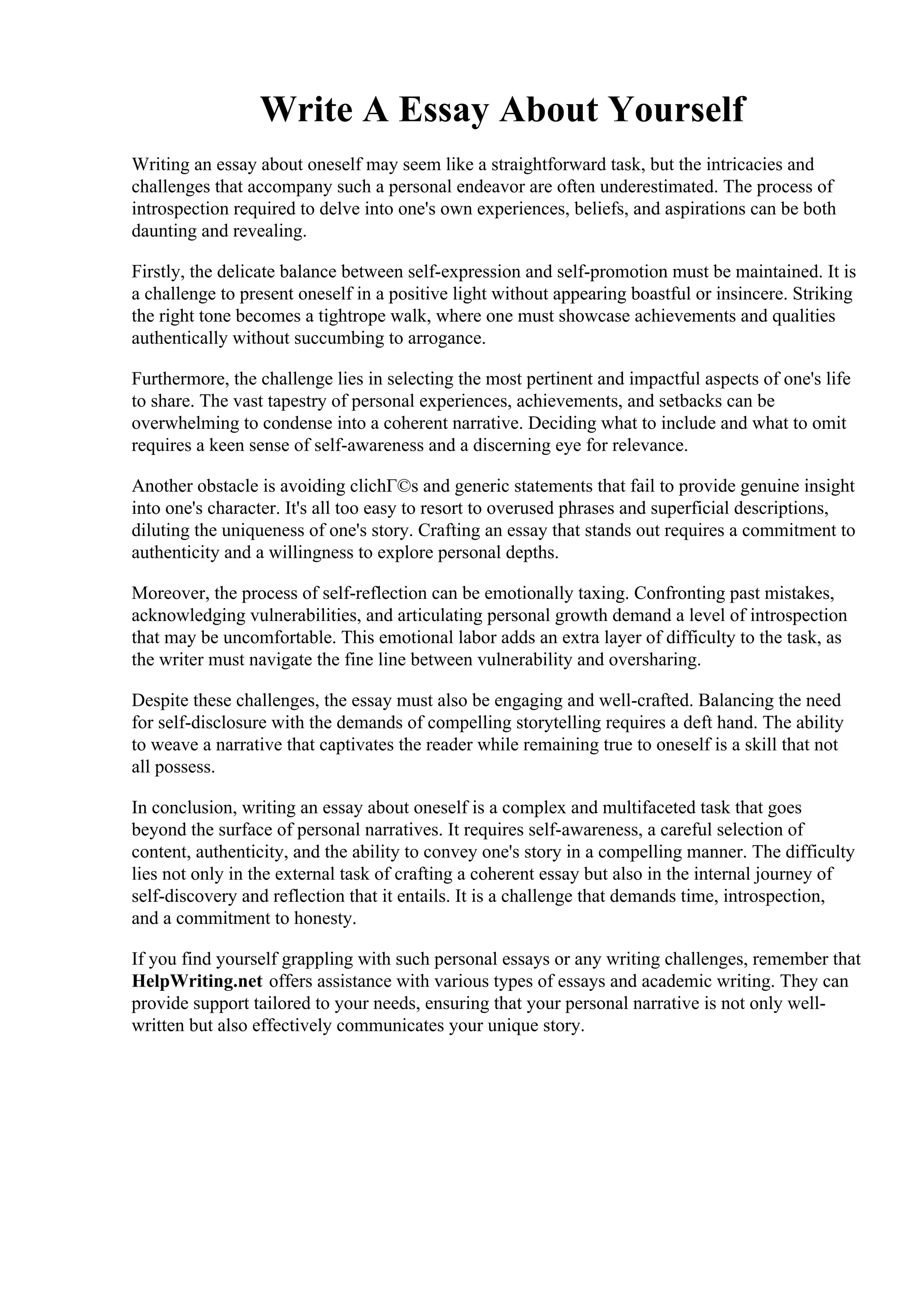 Write A Essay About Yourself. . 020 Introducing Myself Essay Self ...