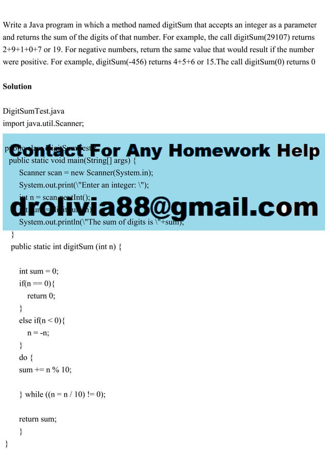Write a Java program in which a method named digitSum that accepts a.pdf