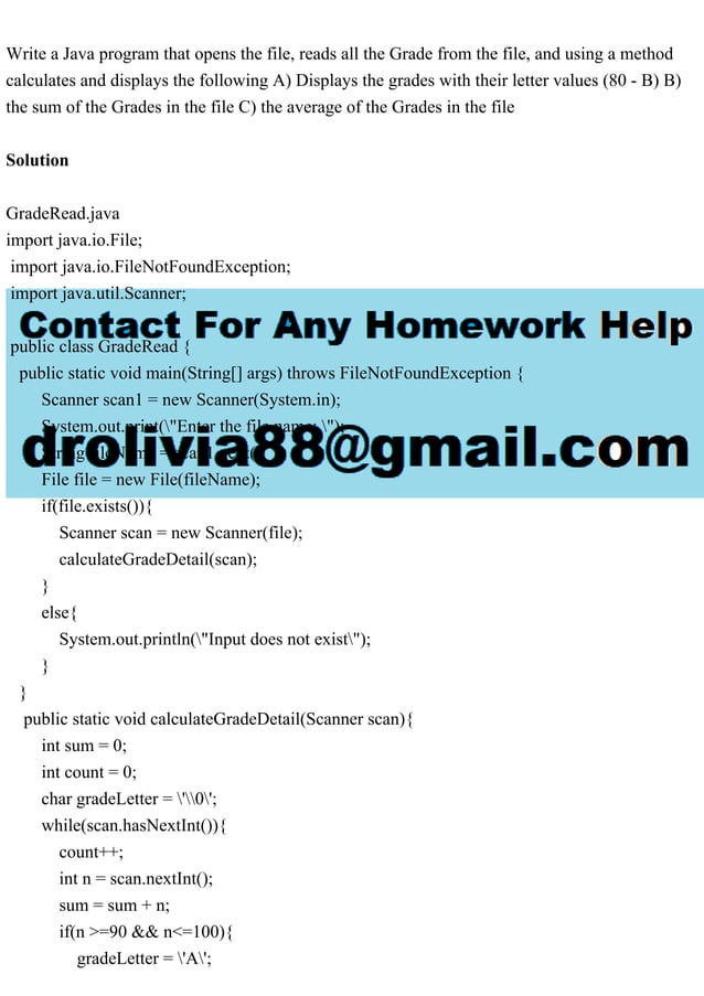Write a Java program that opens the file, reads all the Grade from t.pdf