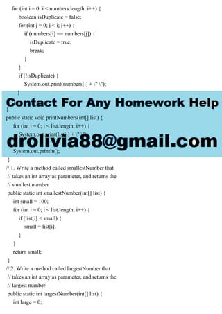 Write a method called uniqueNumbers that takes an int array as param.pdf
