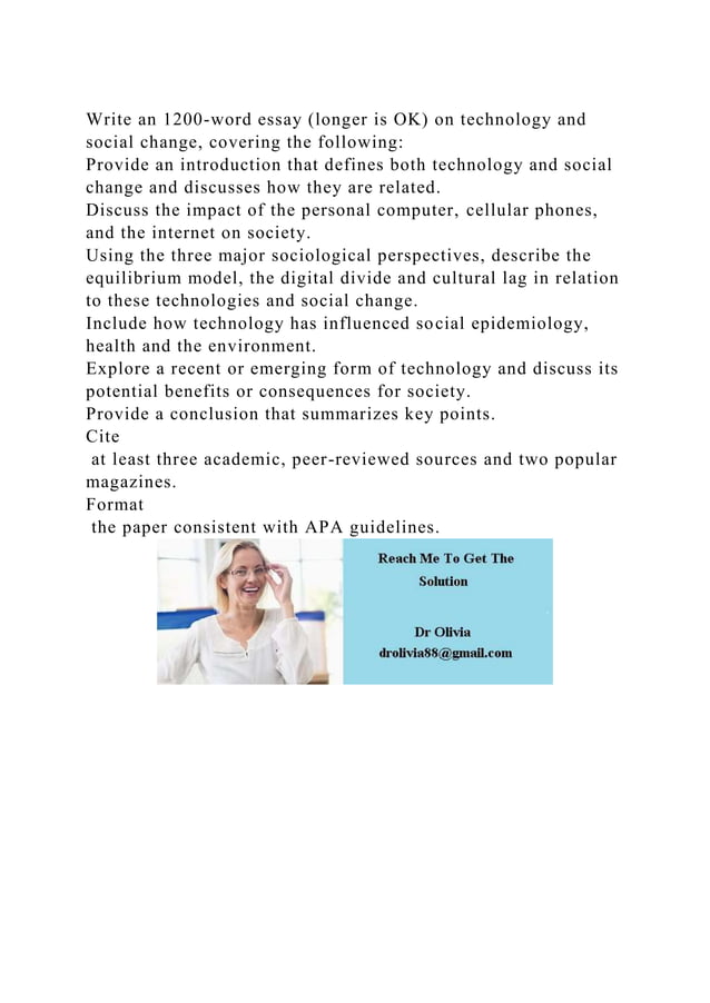 Write an 1200-word essay (longer is OK) on technology and social cha.docx