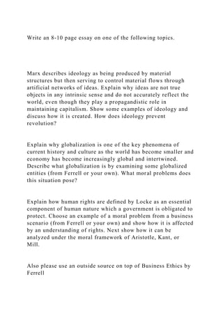 Write an 8-10 page essay on one of the following topics.Ma.docx