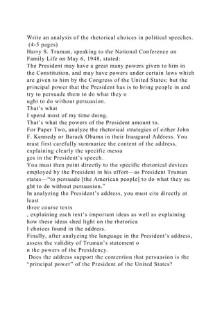 Write an analysis of the rhetorical choices in political speeches..docx