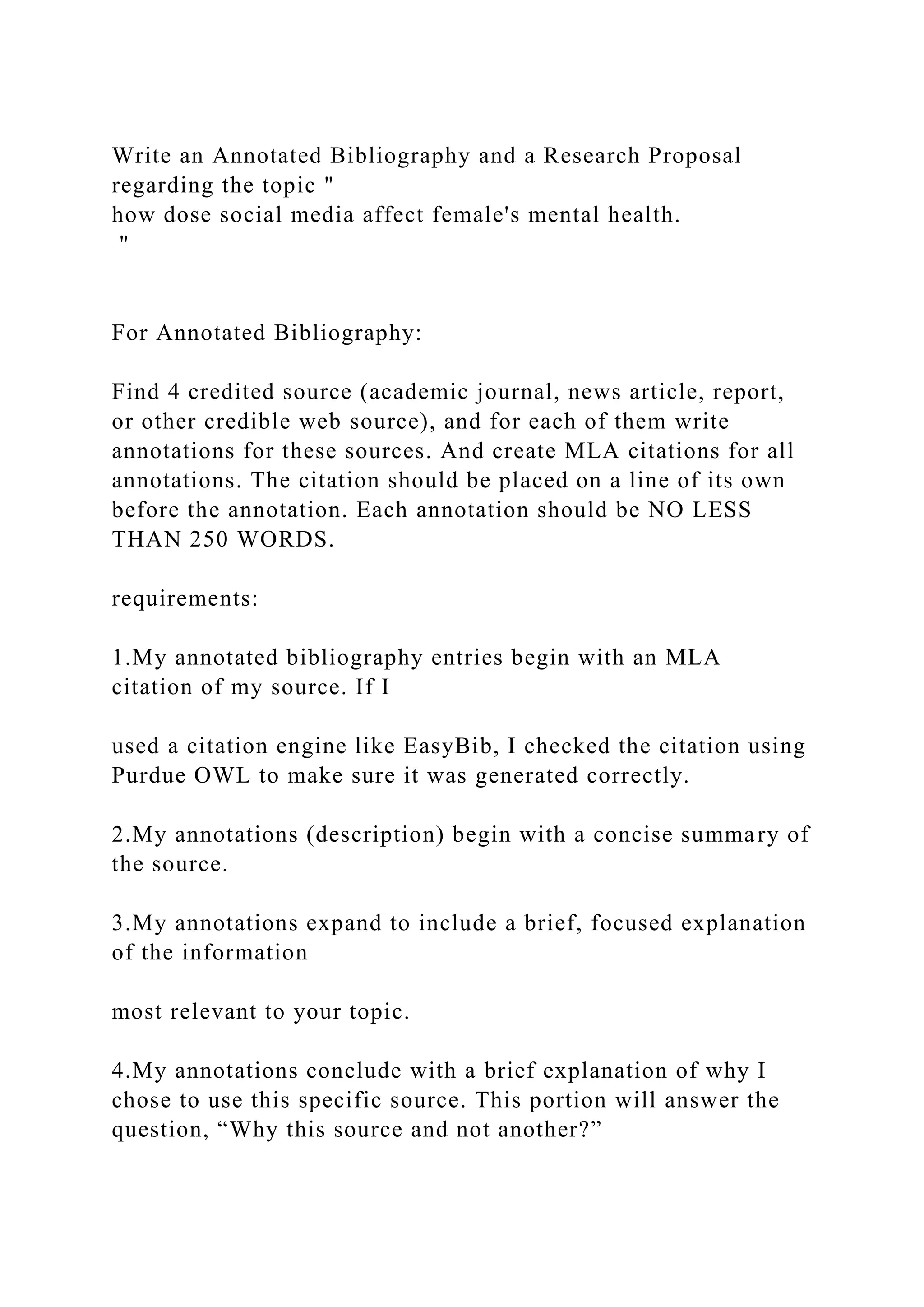 Write an Annotated Bibliography and a Research Proposal regarding th | PDF