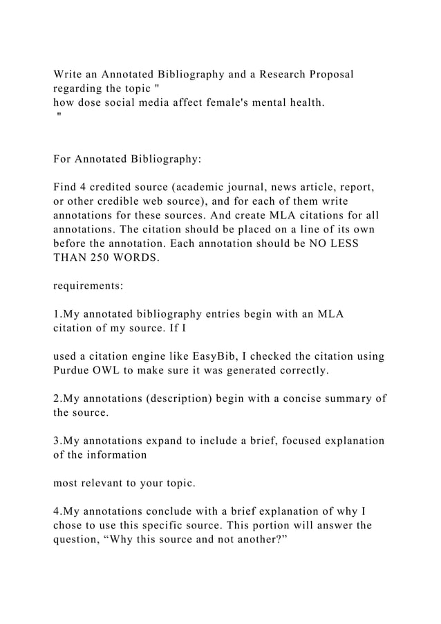 Write an Annotated Bibliography and a Research Proposal regarding th | PDF