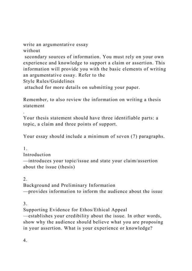 write an argumentative essay without secondary sources of in.docx