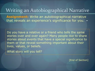 Write an autiobiographical narrative | PPT