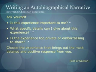Write an autiobiographical narrative | PPT