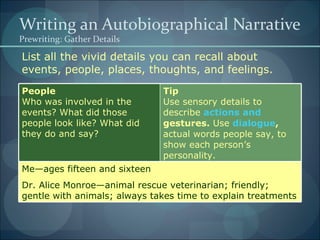 Write an autiobiographical narrative | PPT