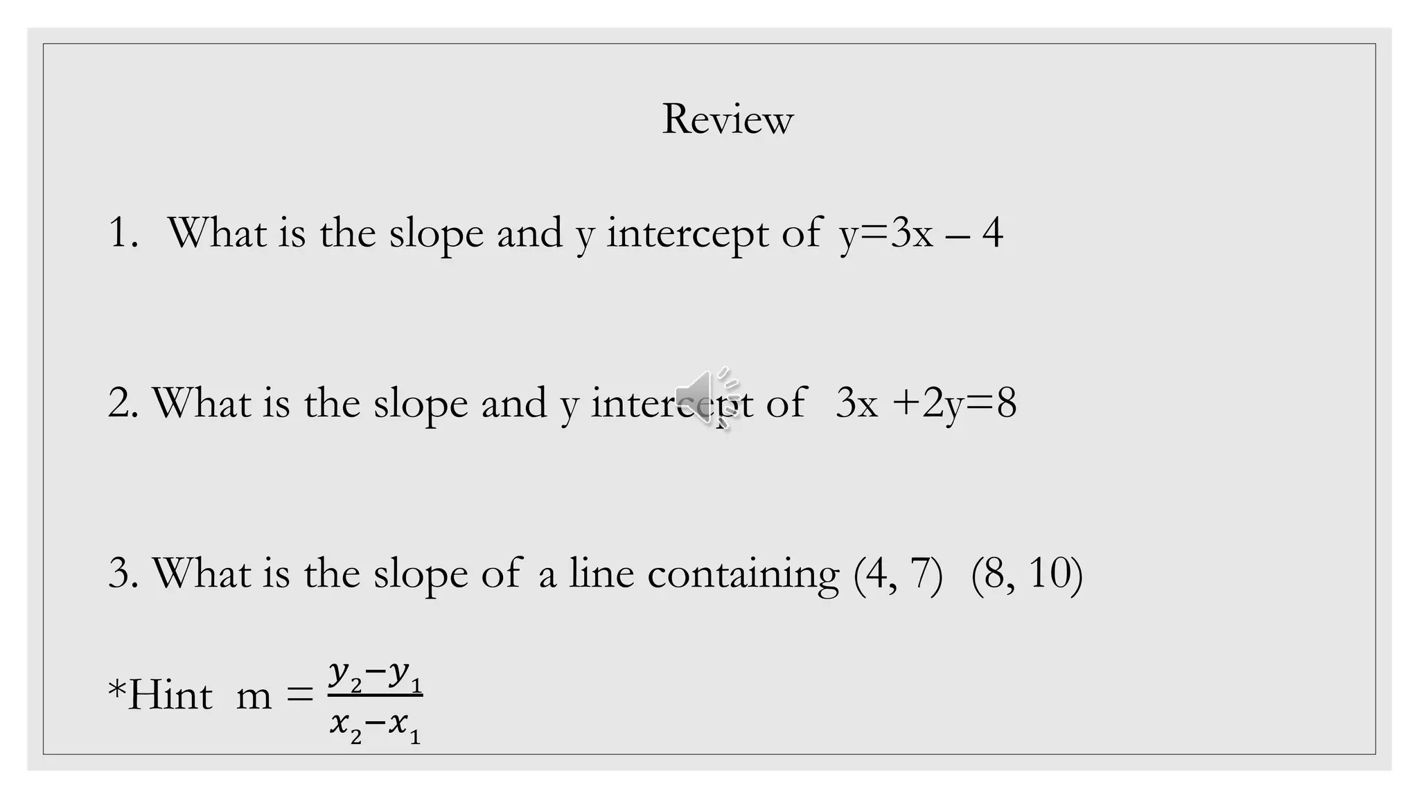 Write an equation from two points in slope intercept form | PPT